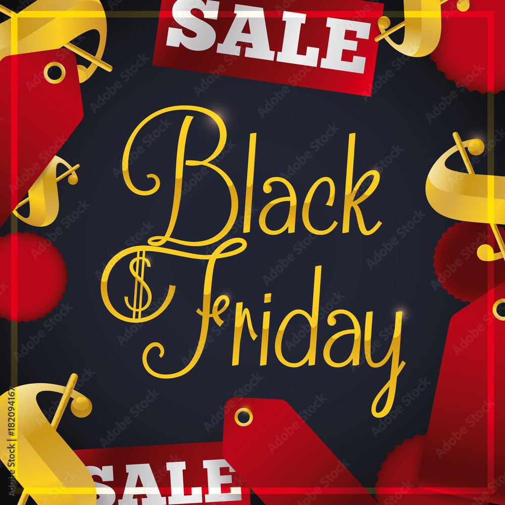 Red Price Tags, Labels and Money Symbols for Black Friday, Vector ...