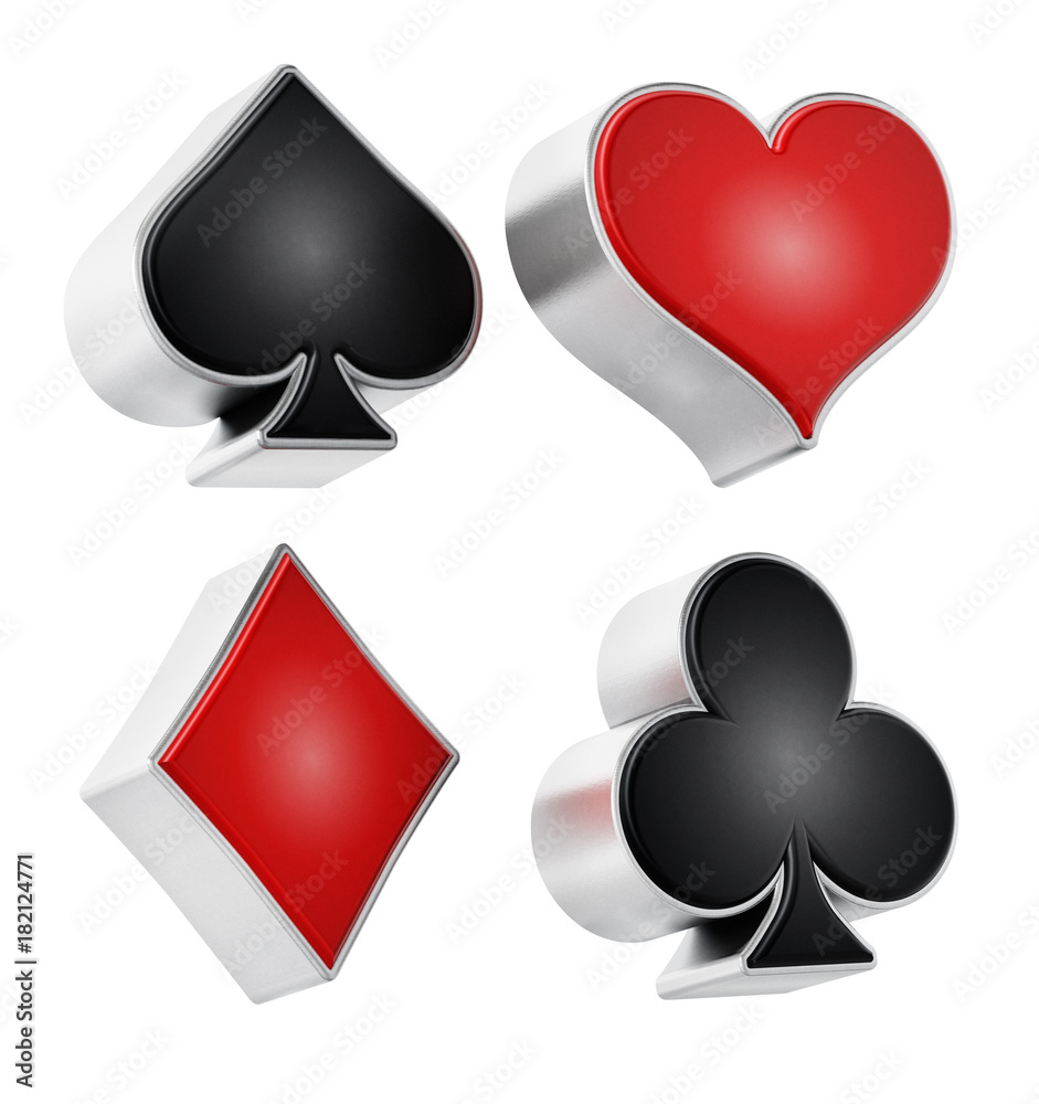 Playing card suits symbols isolated on white background. 3D ...