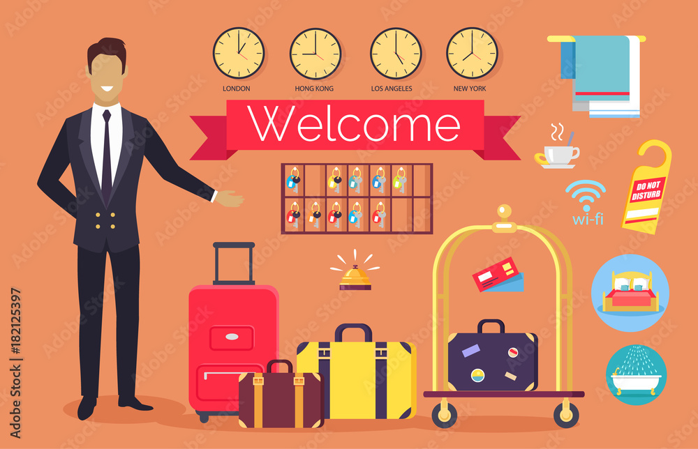 Welcome Hotel Services on Vector Illustration Stock Vector | Adobe Stock