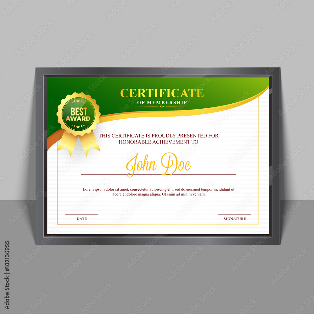 Certificate of membership template with green and golden design and ...