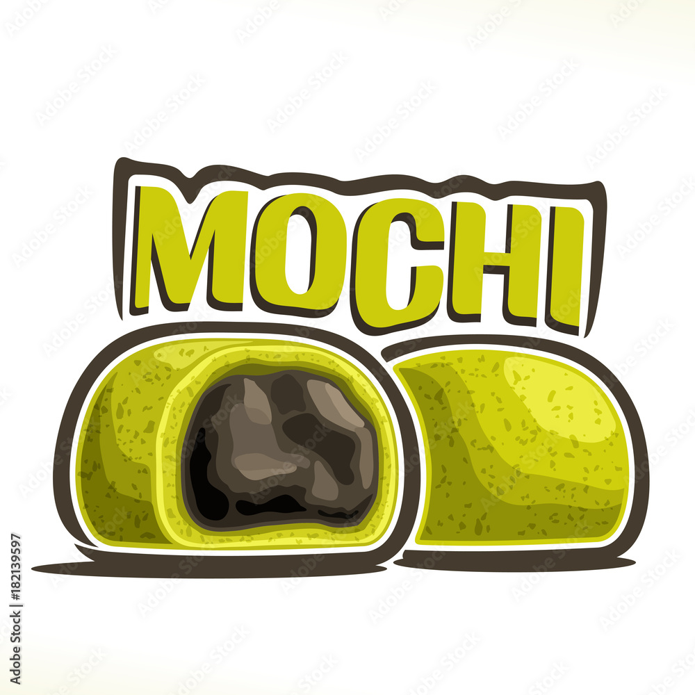Vector logo for japanese dessert Mochi, illustration of asian green tea ...