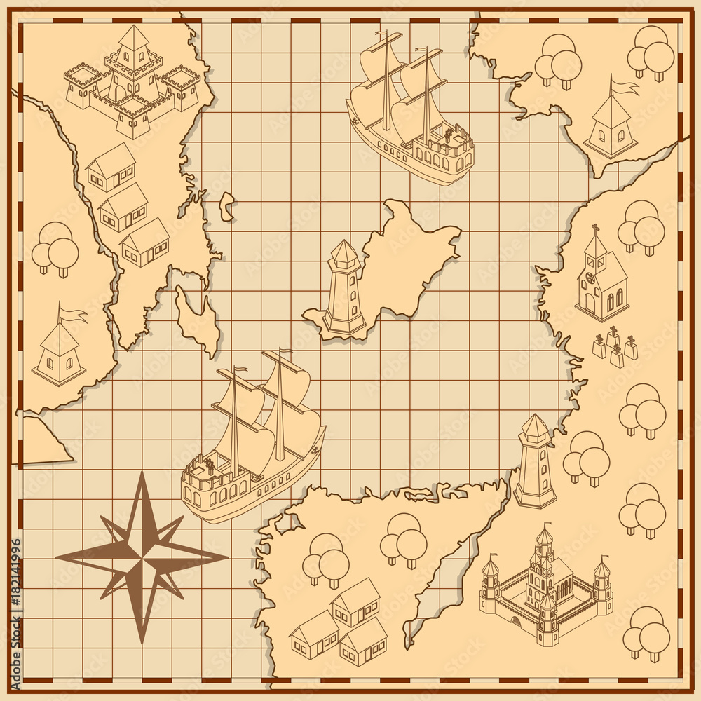 Old map. Isometric. Vector illustration. Stock Vector | Adobe Stock