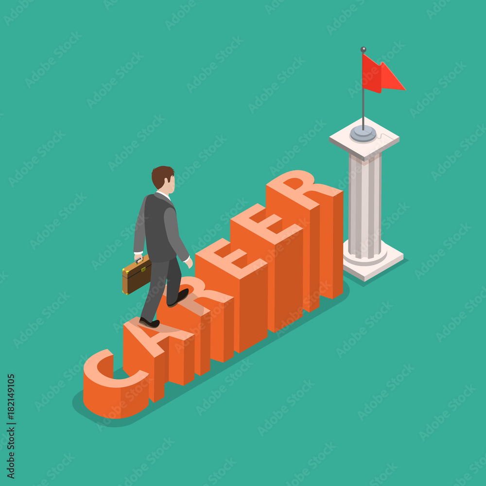 Career development flat isometric vector concept. Businessman is ...