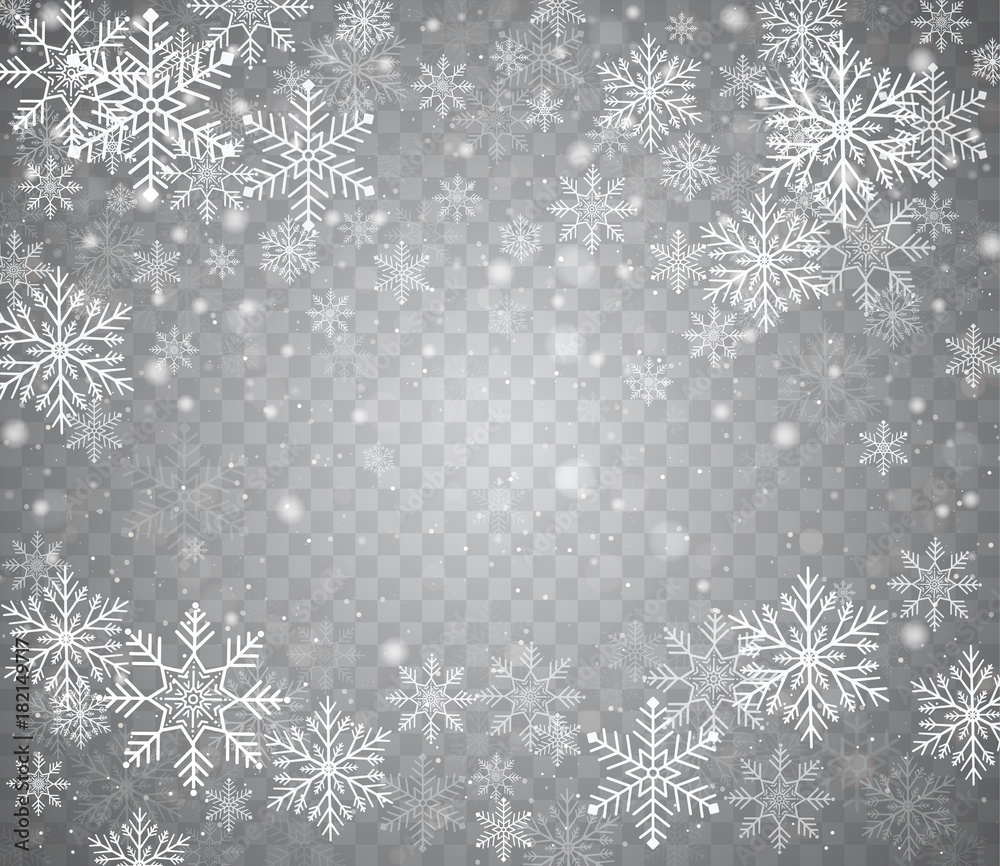 Falling snow in different shapes. Christmas snow with snowflakes on ...