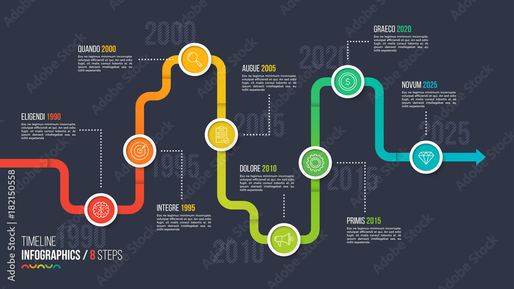 Eight steps timeline or milestone infographic chart. Stock Vector ...