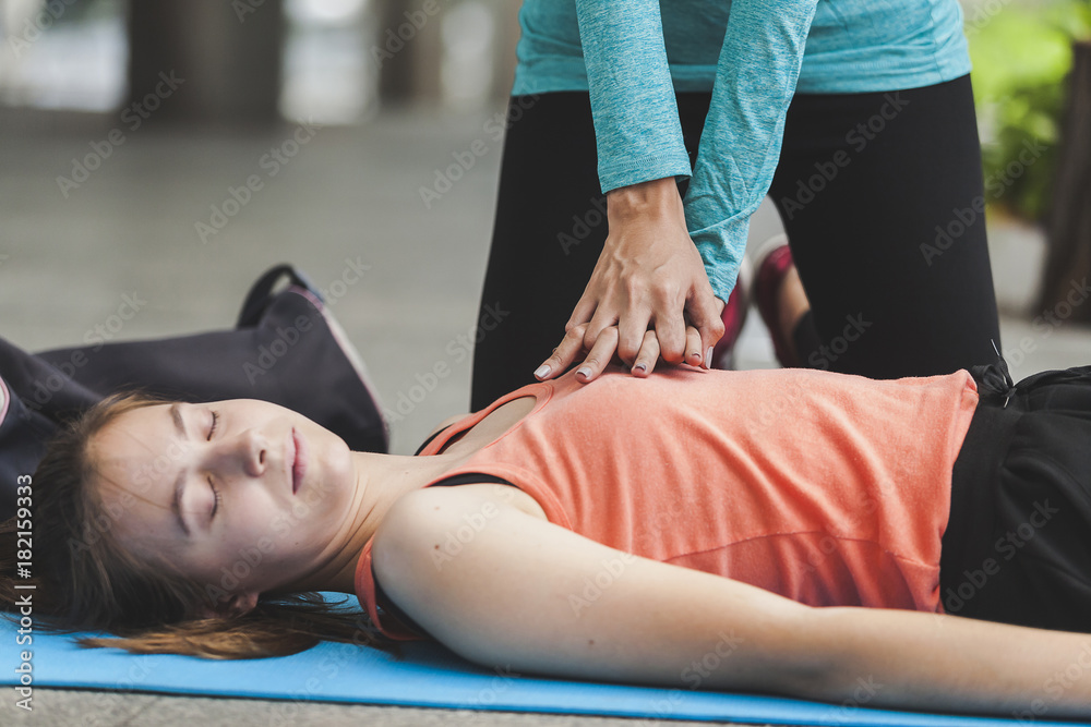 Hand of woman gesture CPR Patients with unconsciousness or heart ...