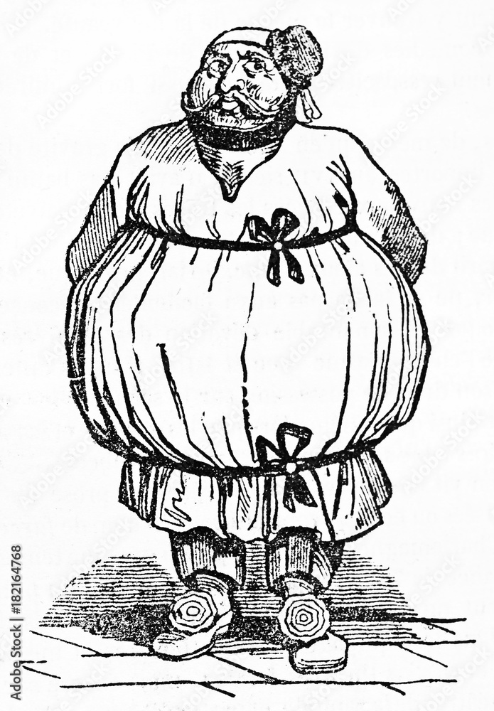 Full body ancient funny portrait of a fat man wearing antique clothes ...