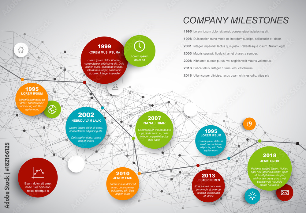 Circular Timeline Infographic with Intersecting Network Background ...