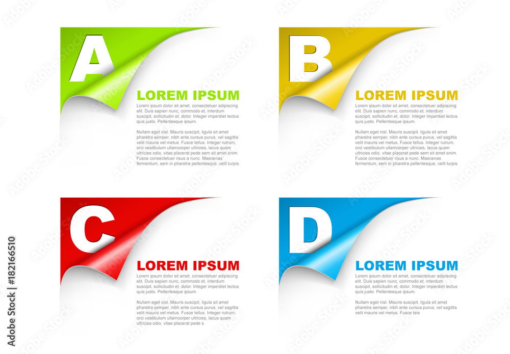 4 Section Colored Paper Tab Infographic Stock Template | Adobe Stock