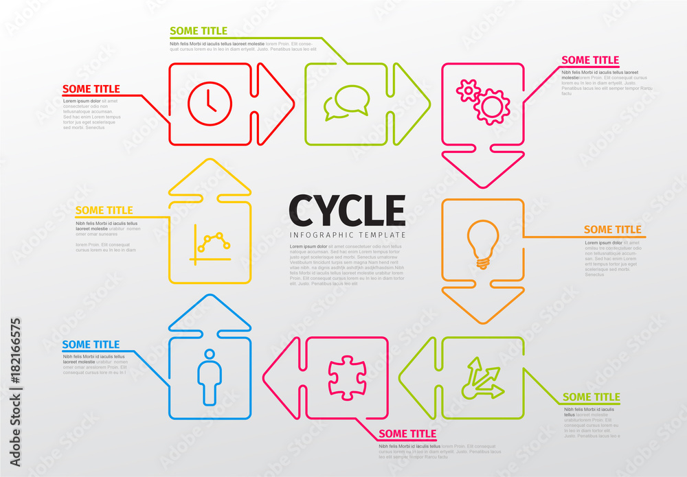Cycle Infographic with Outlined Arrow Business Icons Stock Template ...
