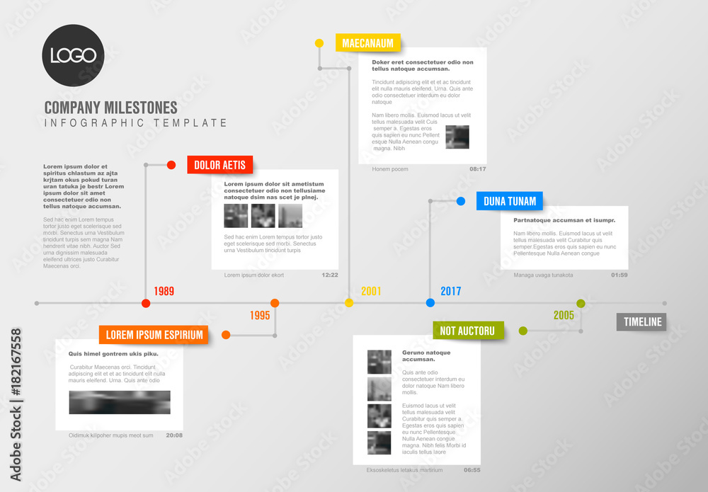 Timeline Infographic with Colorful Tabs and White Rectangular Text ...
