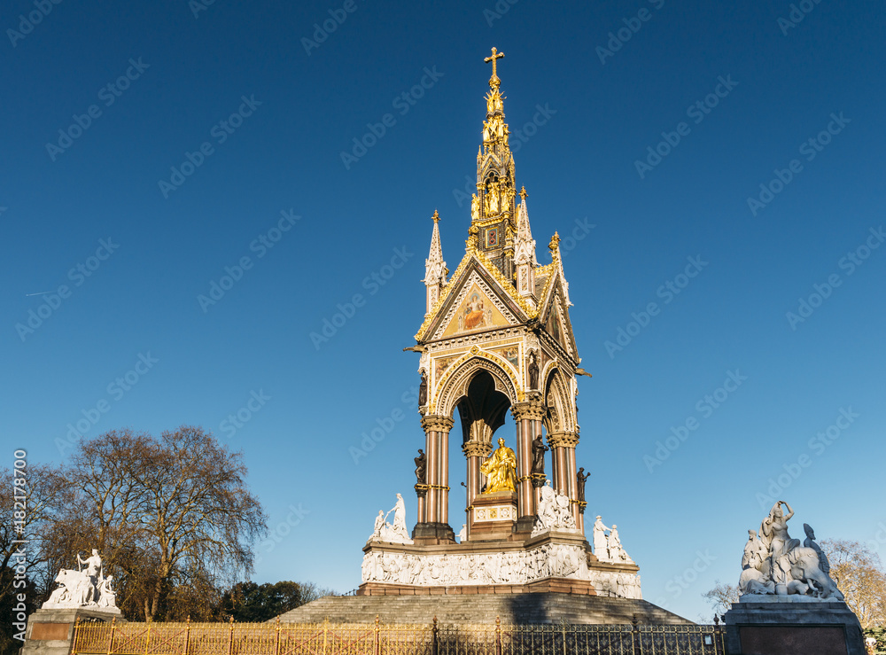 The Albert Memorial is situated in Kensington Gardens, London, directly ...