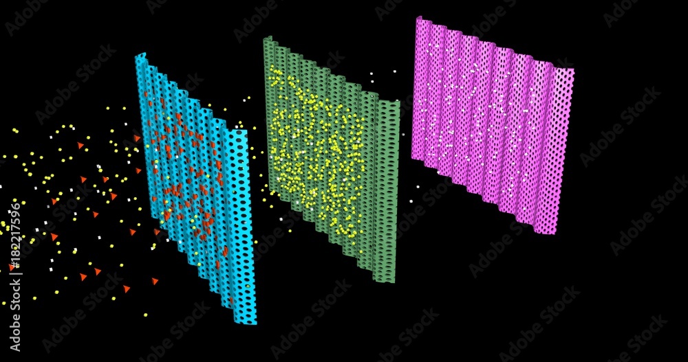 Particles separated and captured in multi level filters.Low density ...