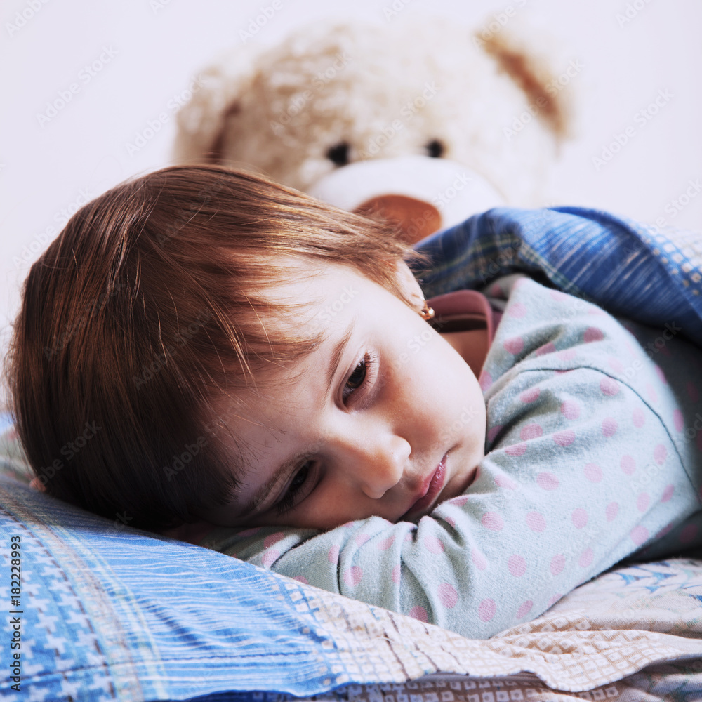 Portrait of little cute child girl expressing sadness (Gestures, body ...