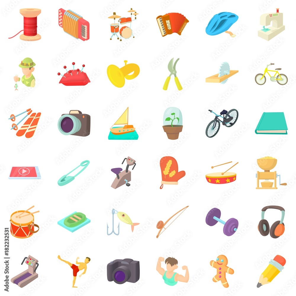 Hobby icons set, cartoon style Stock Vector | Adobe Stock
