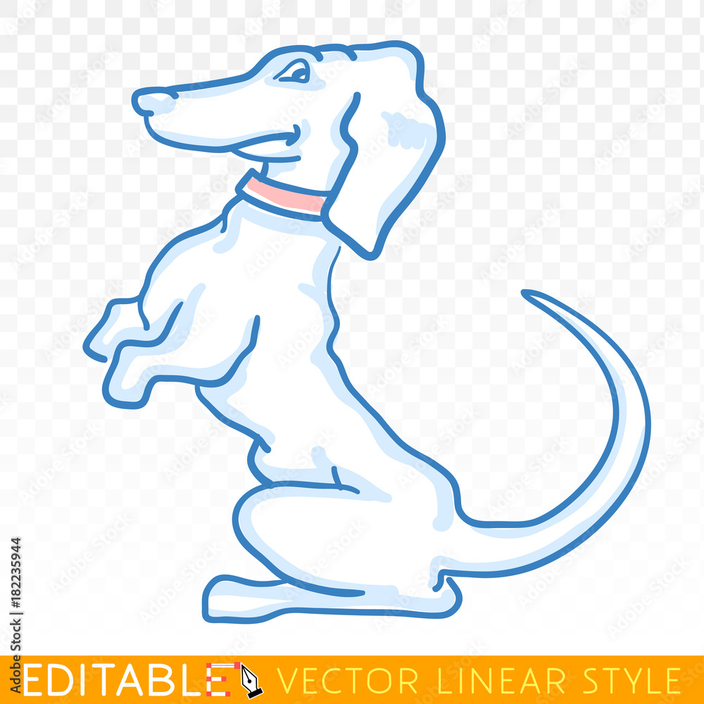 Cute dog. Puppy dachshund. Editable sketch in blue ink style. Hand ...