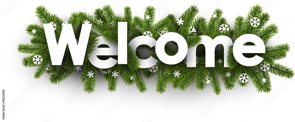 Welcome banner with spruce branches. Stock Vector | Adobe Stock