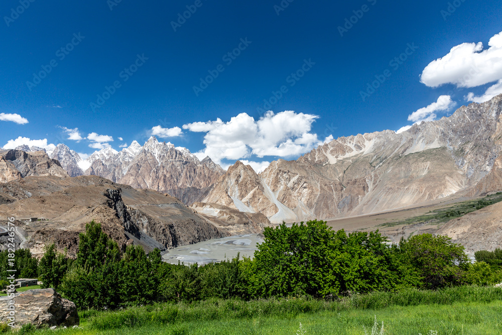 A stunning view of Passu cathedral peak, north of Gulmit Village in the ...