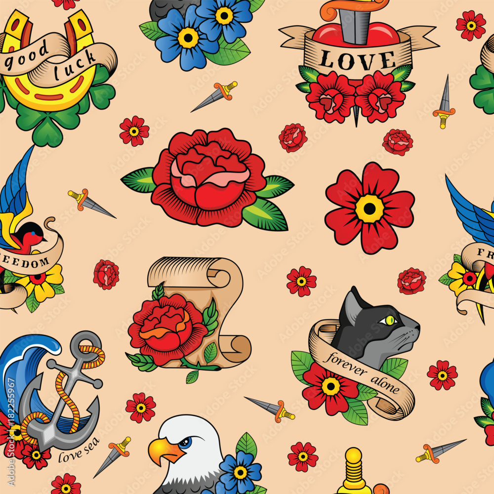 Abstract seamless tattoo pattern for girls, boys, clothes. Creative ...