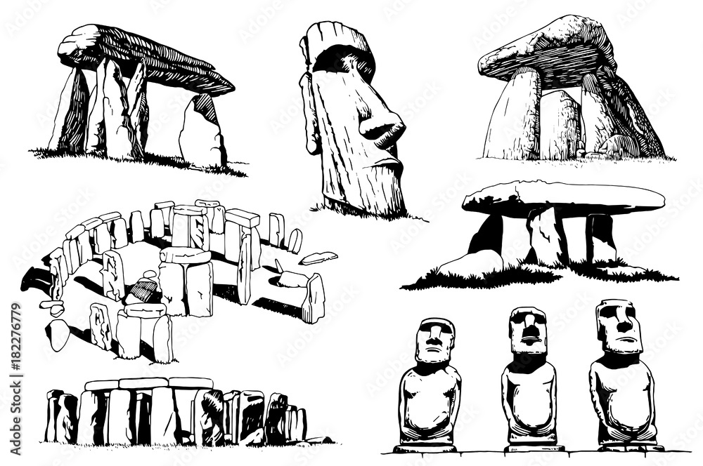 Graphical set of megaliths isolated on white background,vector Stock ...