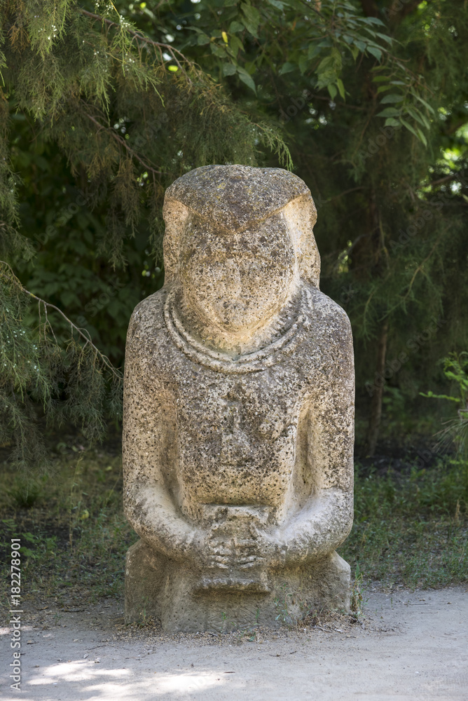 Ancient kurgan stelae in the zoological garden of the National Reserve ...