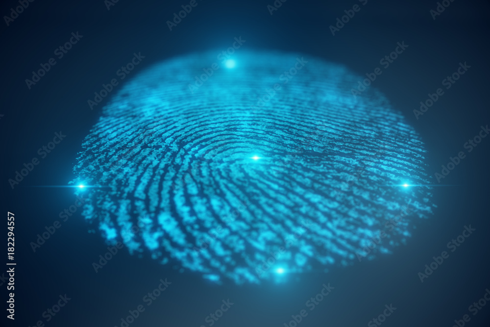 3D illustration Fingerprint scan provides security access with ...