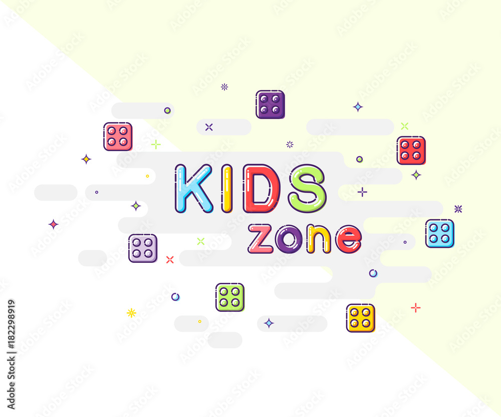 Kids zone sign in mbe design style. Vector Kids Zone text on sparkling ...