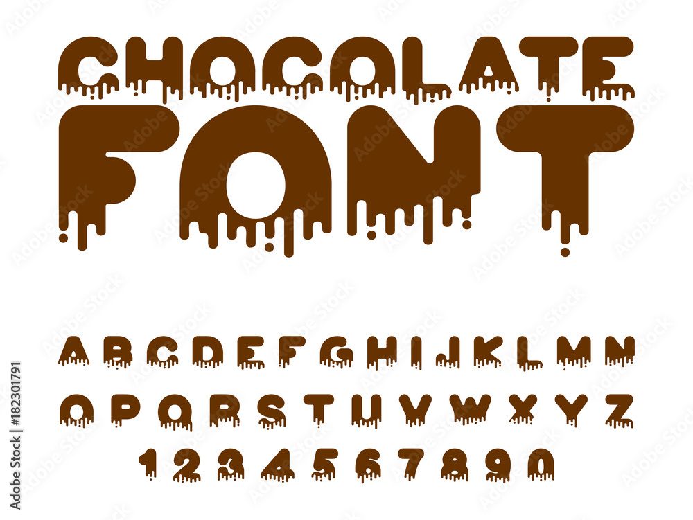 Chocolate font. sweetness alphabet. Liquid lettering. Sweet viscous ABC ...