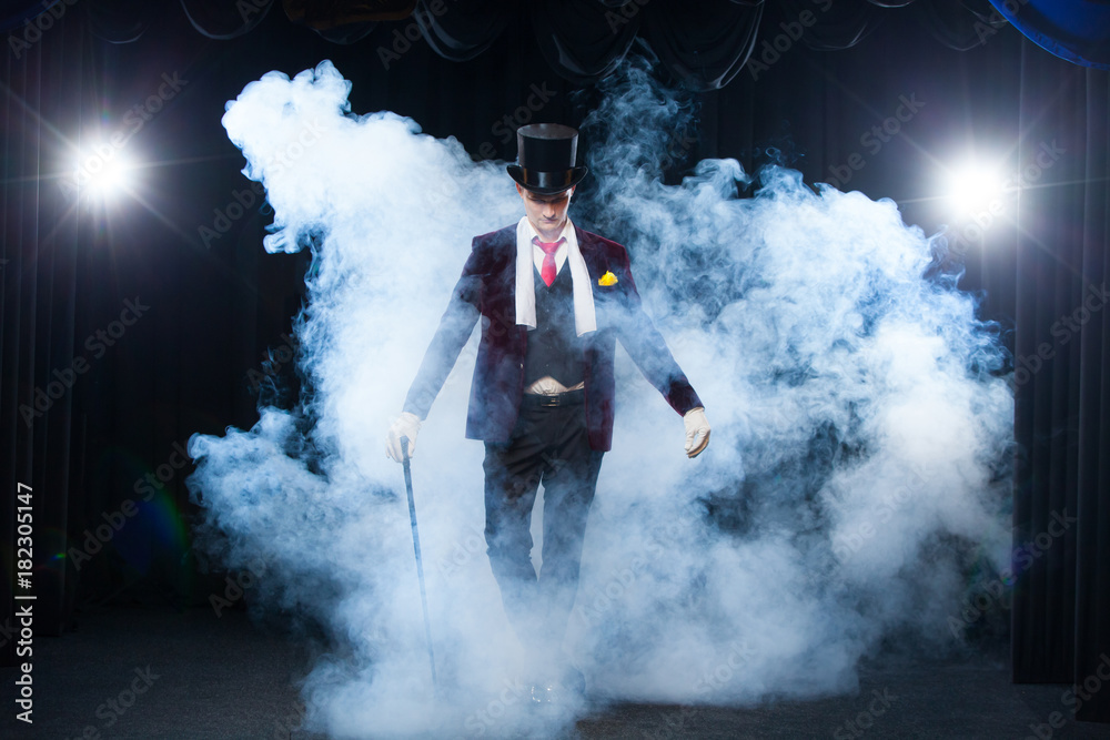 Magician, Juggler man, Funny person, Black magic, Illusion standing on ...