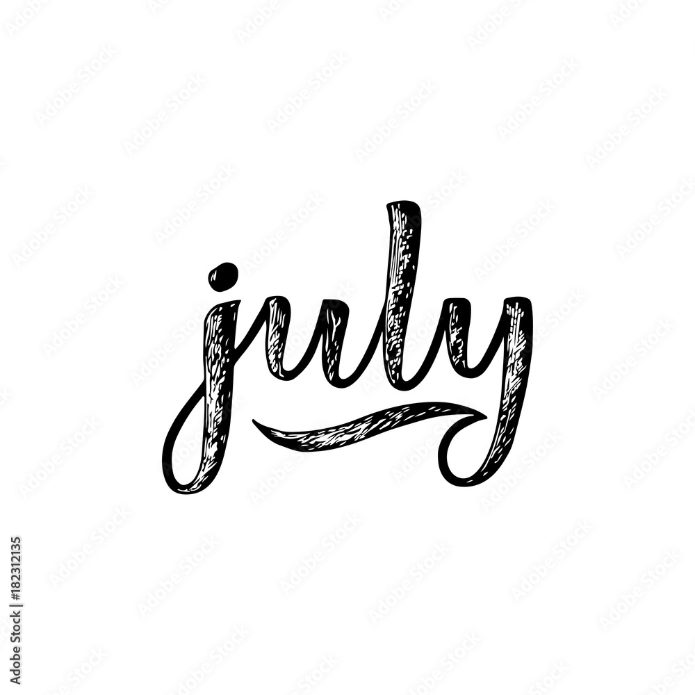 Handwritten names of months - July. Calligraphy words for calendars and ...