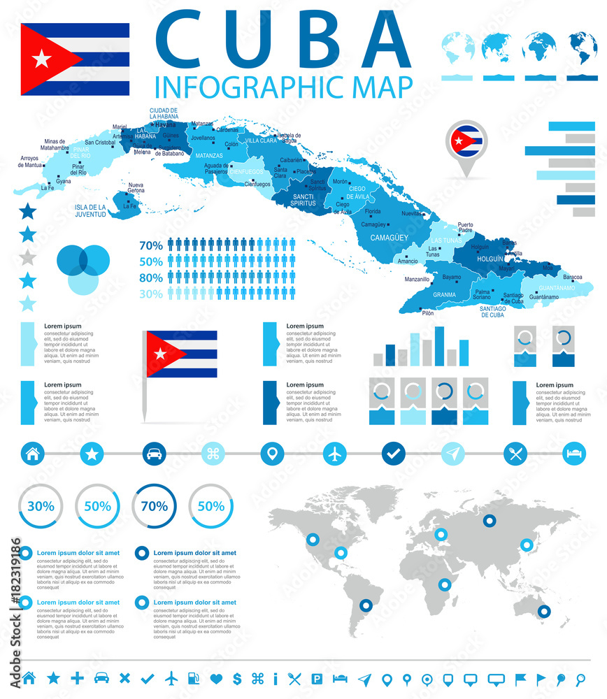 Cuba - infographic map and flag - Detailed Vector Illustration Stock ...