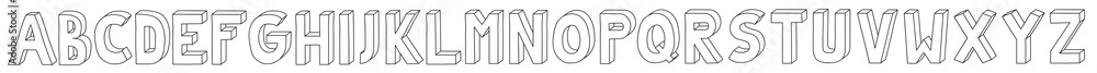 3D outline alphabet from letter A to Z in horizontal positon Stock ...