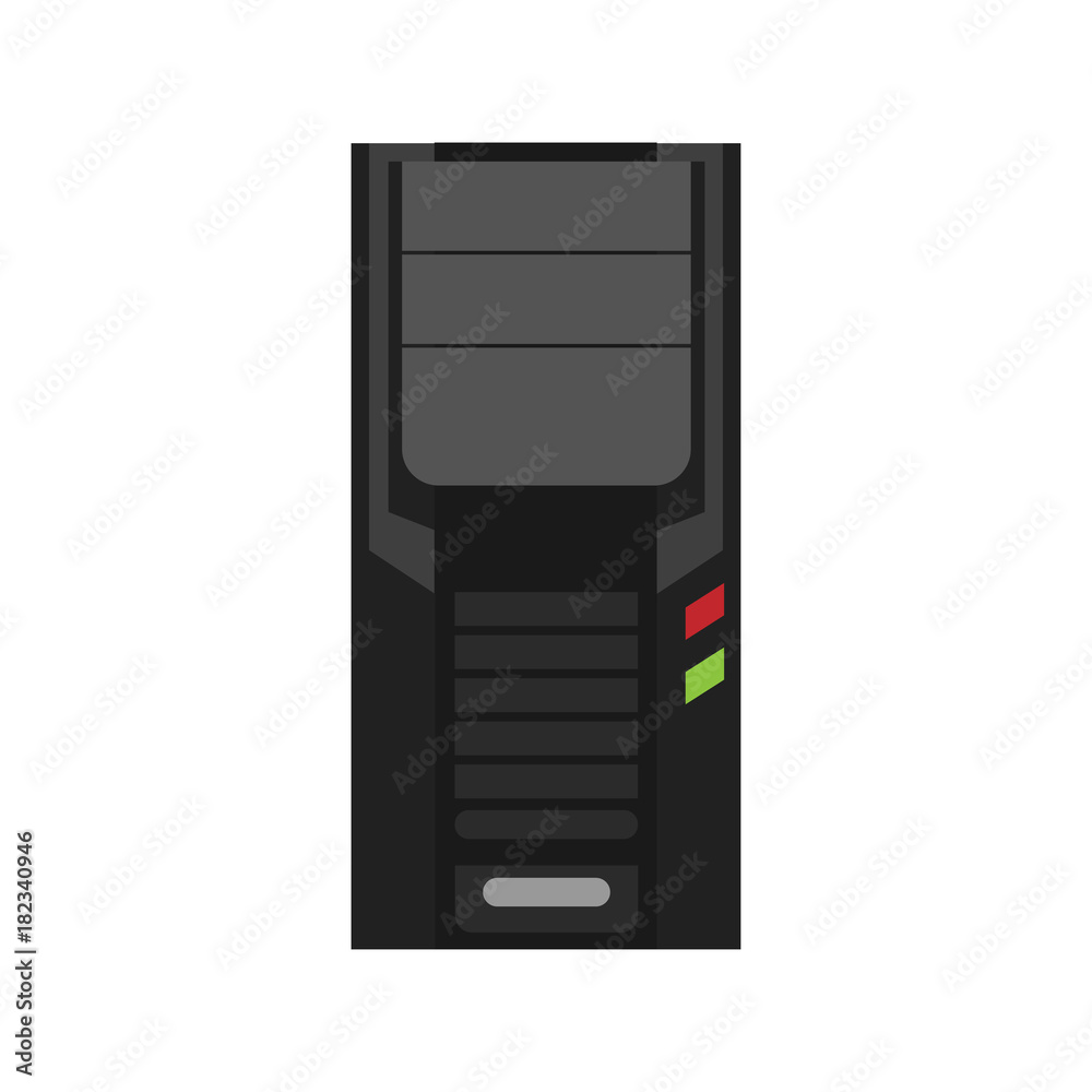 Computer case vector icon PC desktop tower. Technology server systme ...
