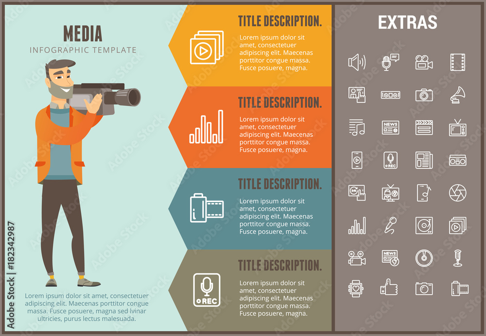 Media infographic options template, elements and icons. Infograph ...