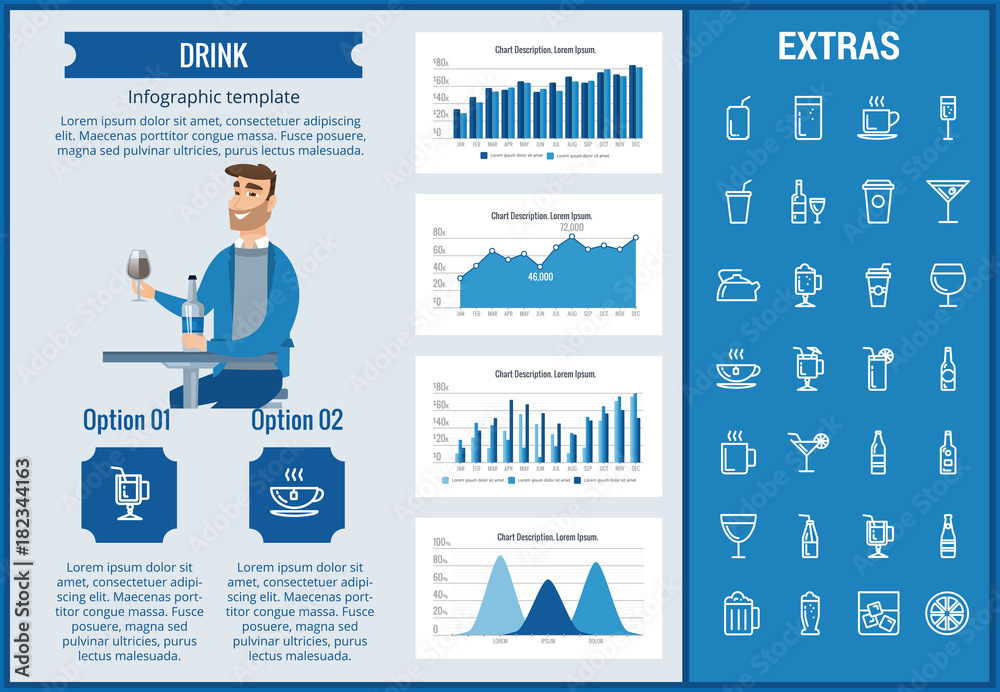Drink infographic template, elements and icons. Infograph includes ...