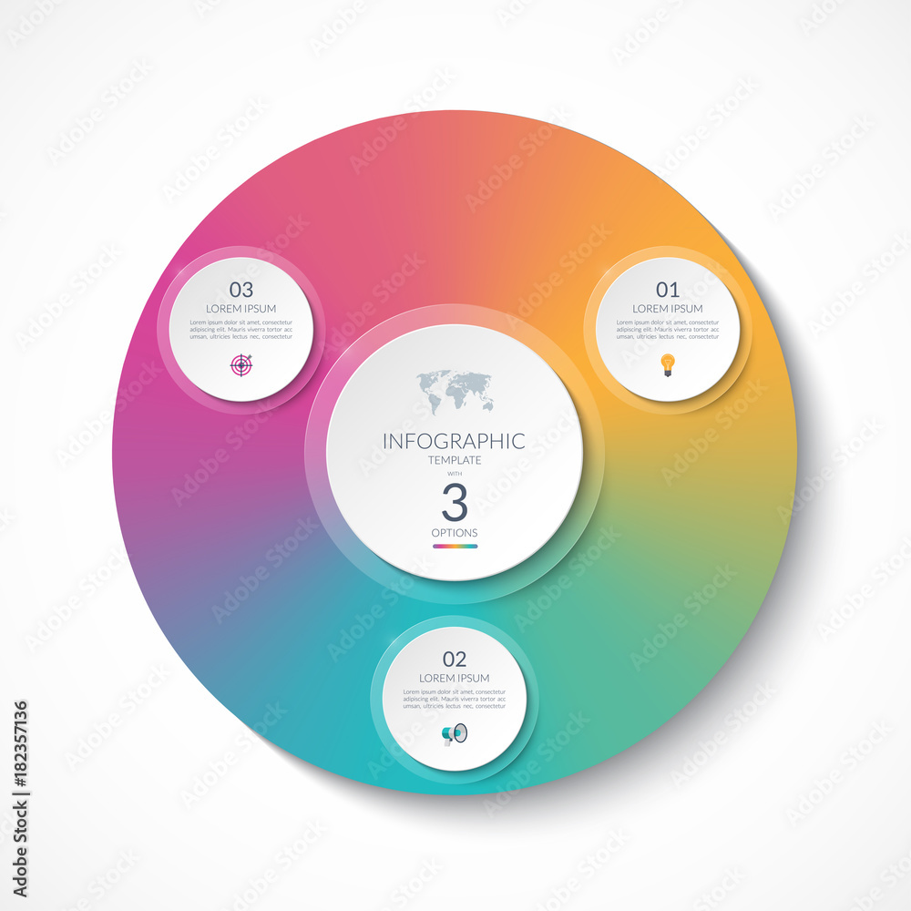 Infographic template with 3 circles, options, steps, parts. Can be used ...