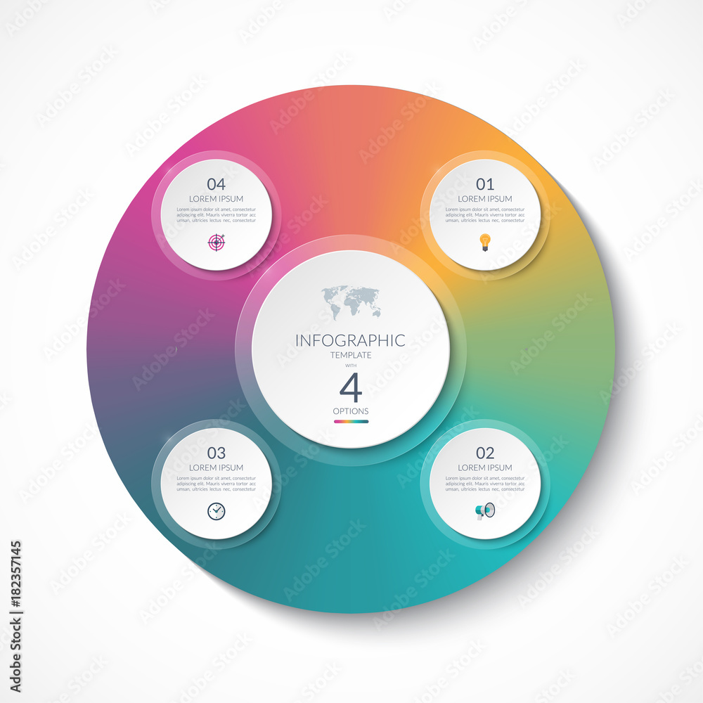 Infographic template with 4 circles, options, steps, parts. Can be used ...