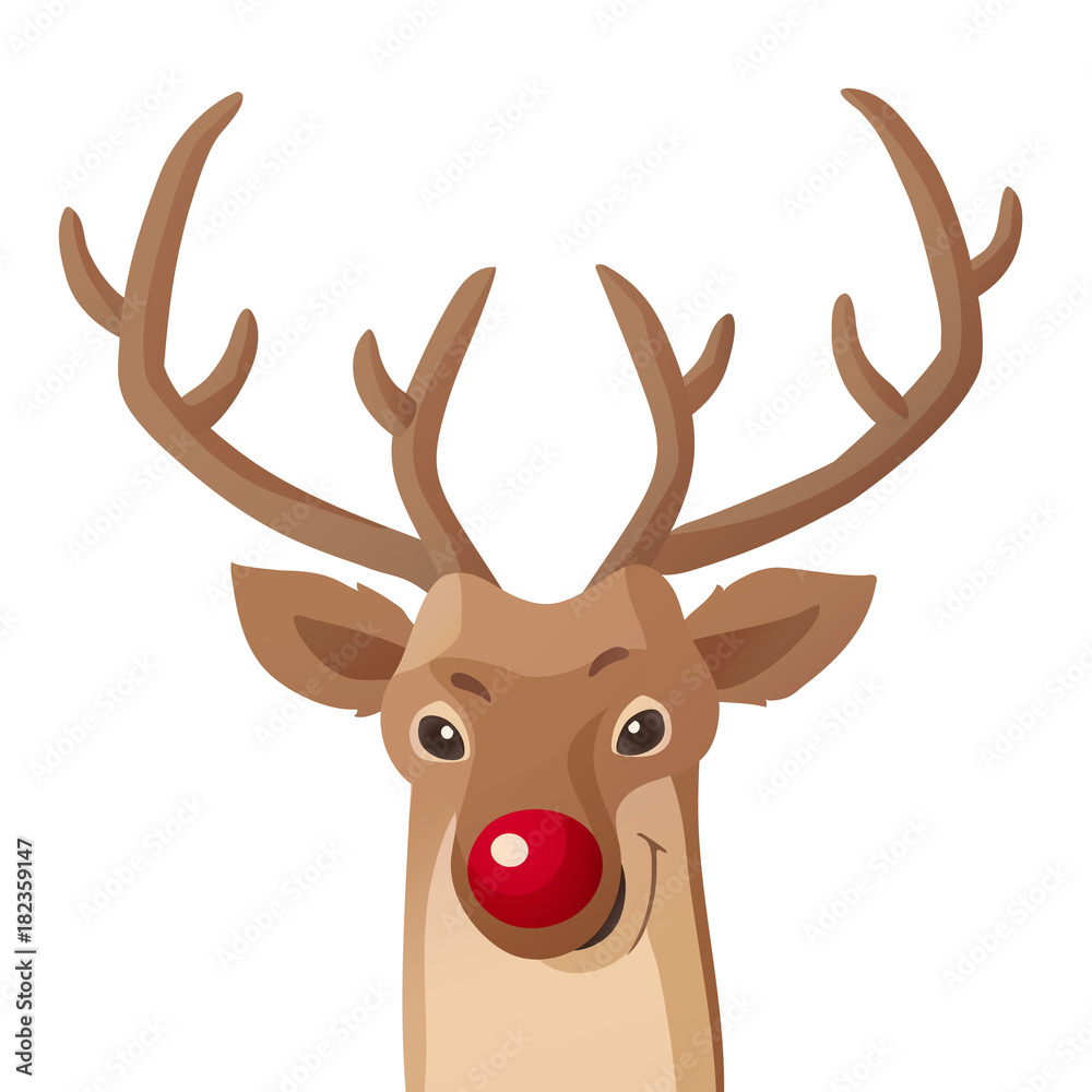 Cartoon Christmas illustration. Funny Rudolph red nose reindeer ...