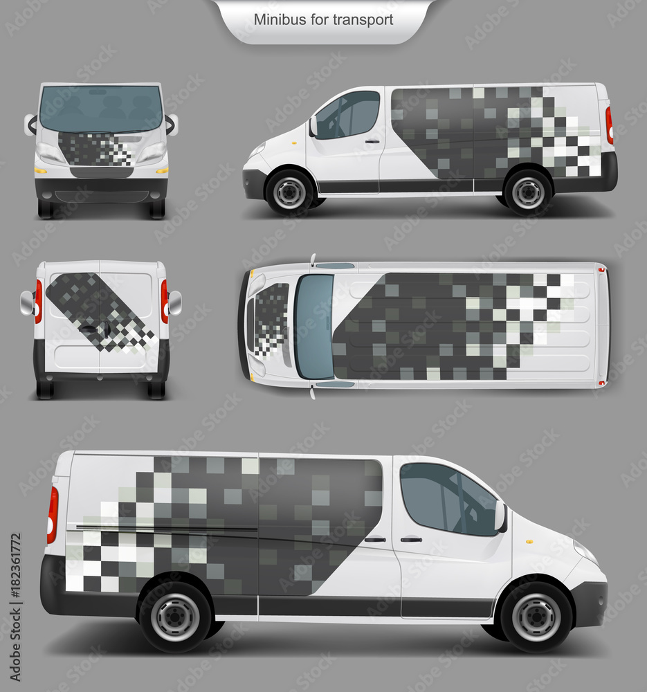 White delivery minivan, minibus front, back, side, top view, vector ...