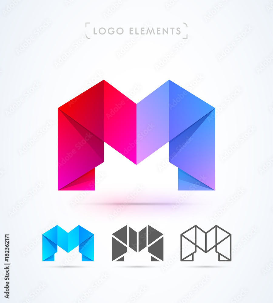 Vector abstract origami letter M logo design template. Material design ...