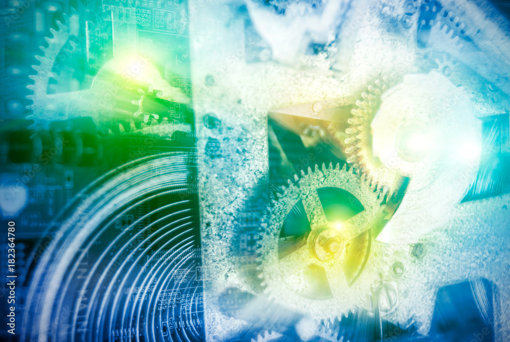 abstract industrial background with gears wheel on circuit board ...