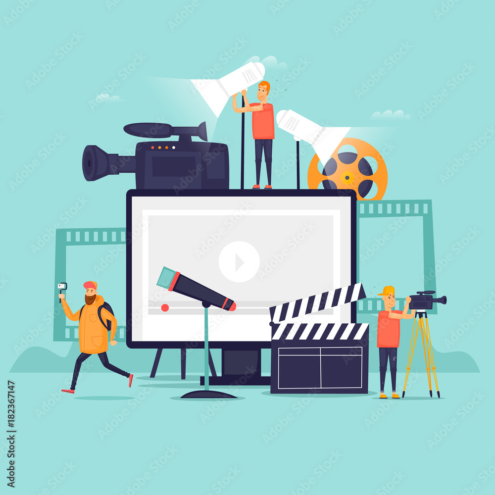 Videography, shooting film in studio. Flat design vector illustration ...