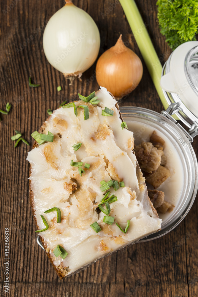 lard with render pork fat cubes greaves - traditional food Stock Photo ...