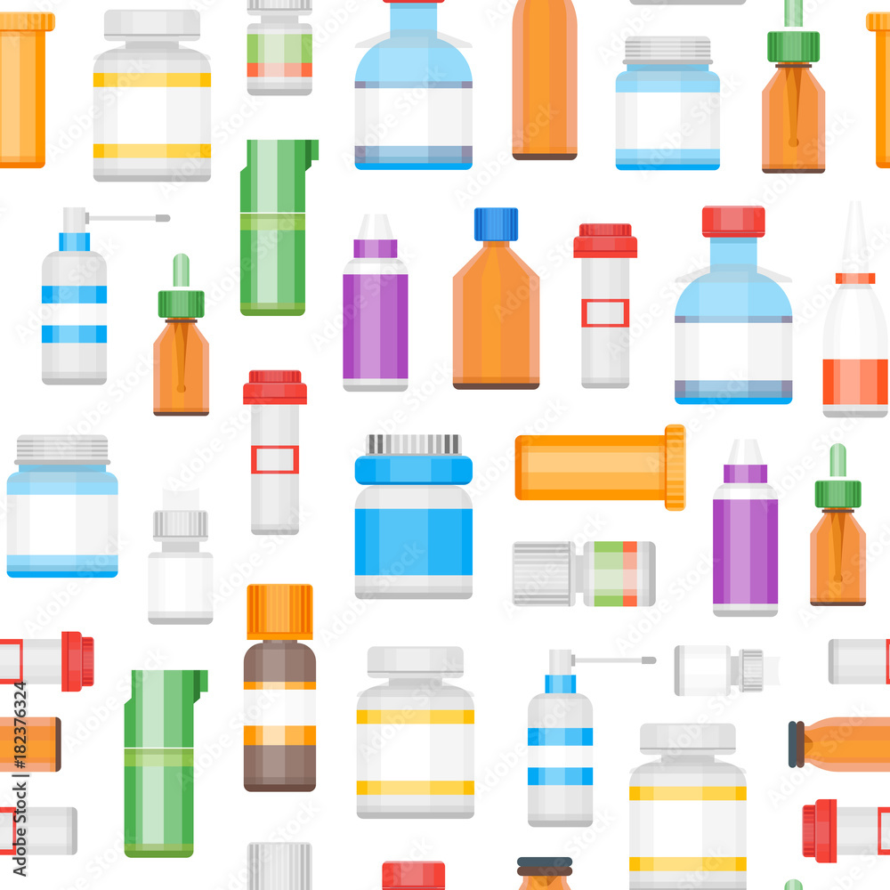Cartoon Medicine Bottles for Drugs Background Pattern. Vector Stock ...
