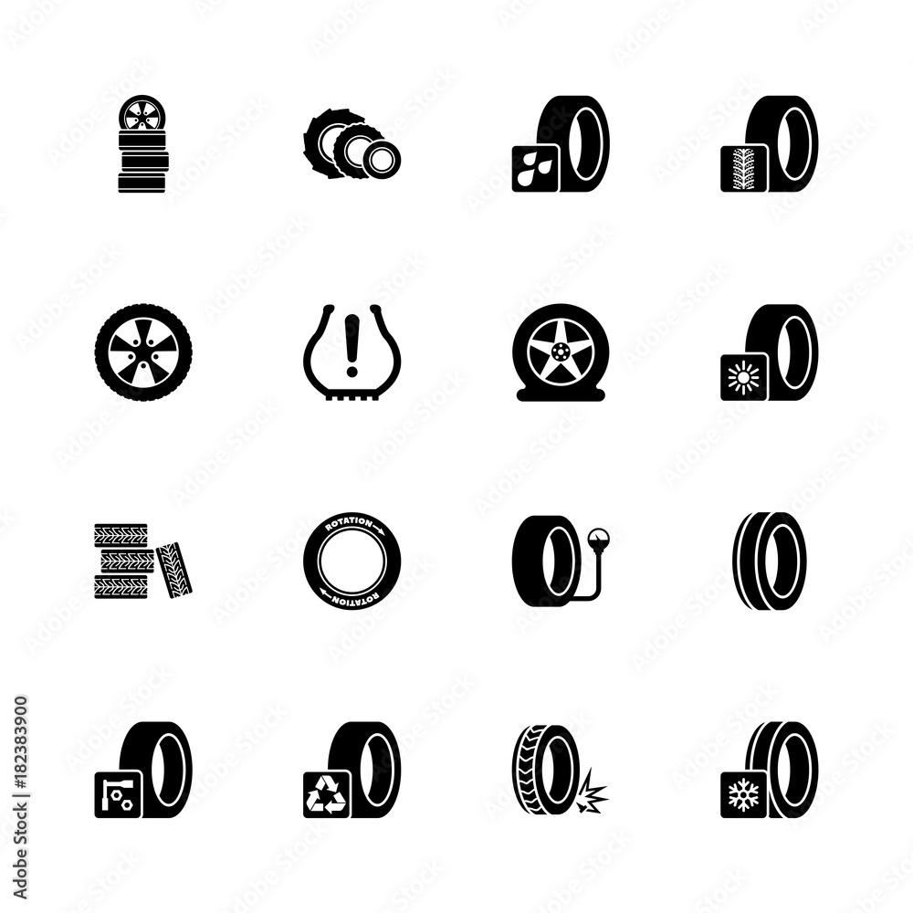 Tires icons - Expand to any size - Change to any colour. Flat Vector ...