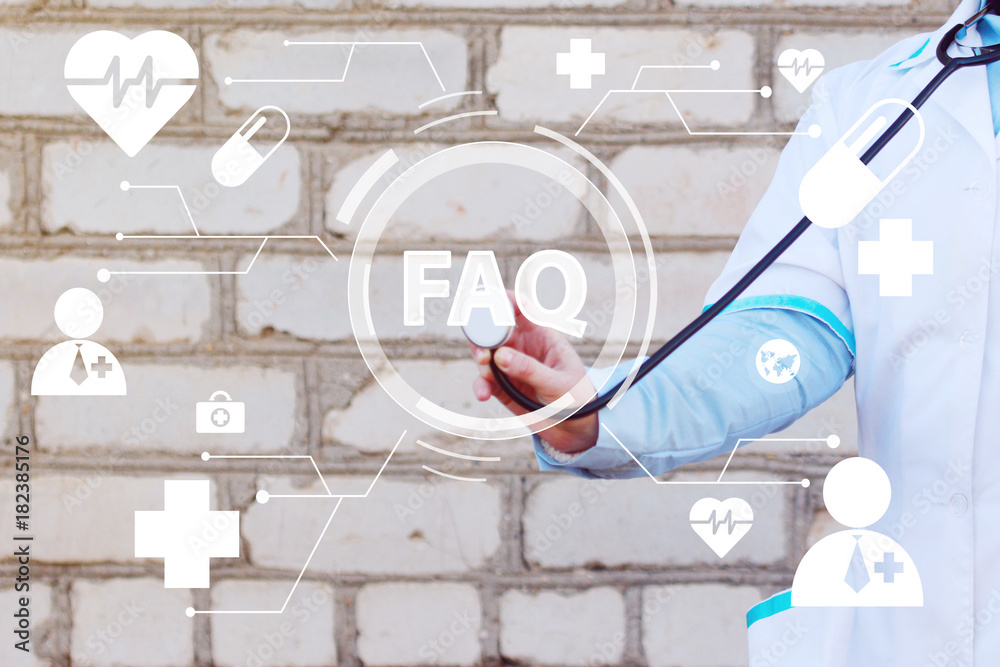 Doctor pushing button faq healthcare network on virtual panel medicine ...