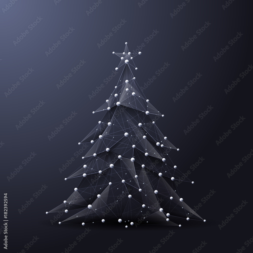 Christmas tree low poly wireframe. Vector polygonal image in the form ...