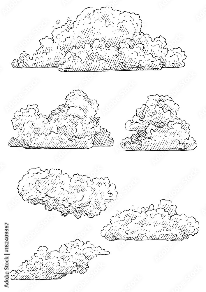 Cloud illustration, drawing, engraving, ink, line art, vector Stock ...