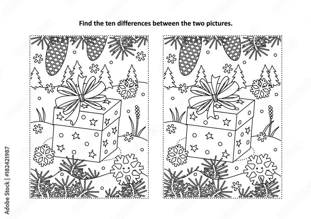 Winter holidays themed find the ten differences picture puzzle and ...