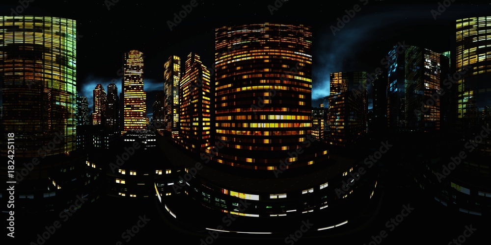 HDRI, Equirectangular projection, Spherical panorama., Night city ...